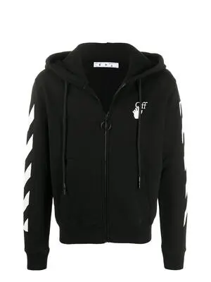 Off-White Slim Fit Arrows Diag Zip Up Hoodie - Black/white