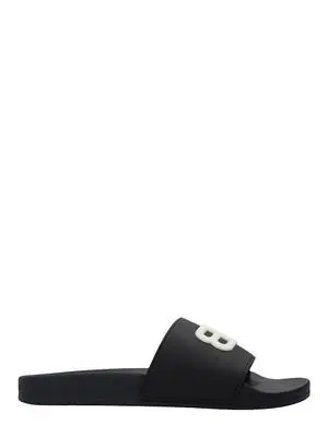 Balenciaga Pool Slides With 3d Bb Glow Logo - Black