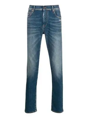 Off-White Stonewash Skinny Fit Denim Jeans - Medium Blue/white