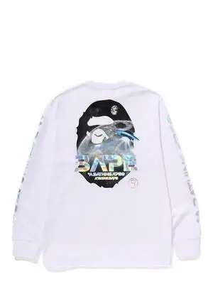 A BATHING APE Moon Photo Long Sleeve Tee Shirt - White