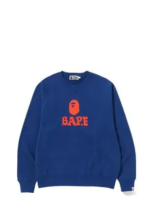 A BATHING APE Front Logo Relaxed Fit Crewneck Sweatshirt - Blue