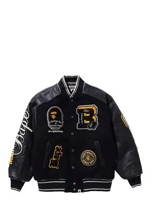 A BATHING APE Patch Varsity Jacket - Navy Blue