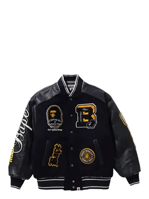 A BATHING APE Bape Patch Varsity Jacket Navy