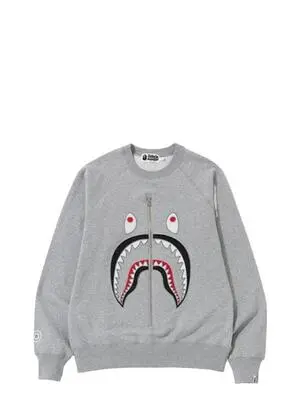 A BATHING APE Applique Metal Zip Shark Crewneck - Grey