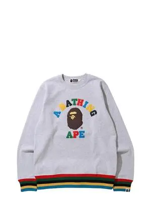 A BATHING APE Letters College Line Rib Crewneck Sweatshirt - Grey