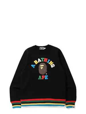 A BATHING APE Letters College Line Rib Crewneck Sweatshirt - Black