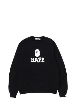 A BATHING APE Front Logo Relaxed Fit Crewneck Sweatshirt - Black