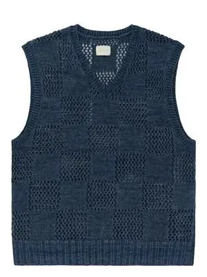 Aimé Leon Dore Checkered Linen Vest - Navy Blue