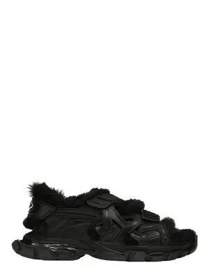 Balenciaga Track Sandal With Faux Fur - Black