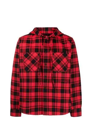 Off-White Checkprint Flannel Hoodie - Black/red