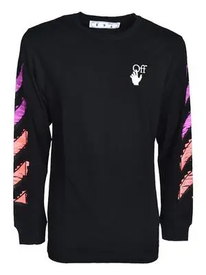 Off-White Diagonal Striped Marker Long Sleeve T-shirt - Black Fuchsia