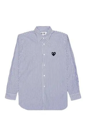 Play Comme Des Garcon Black Emblem Striped Button Up Shirt - Blue/white