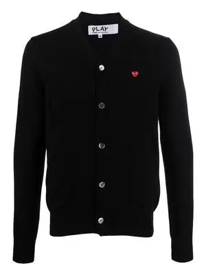 Play Comme Des Garcon Fine Knit Wool Cardigan - Black/red