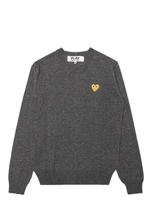 Play Comme Des Garcon Gold Heart V-neck Sweater - Grey