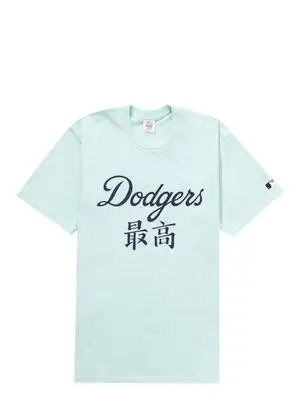 Supreme Mlb Los Angeles Dodgers Kanji Teams Tee Shirt - Pale Blue