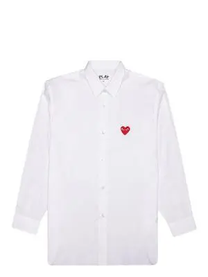 Play Comme Des Garcon Red Emblem Button Up Shirt - White