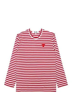 Play Comme Des Garcon Big Heart Striped Long Sleeve T-shirt - Red/white