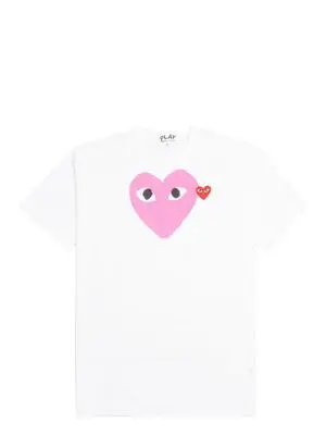 Play Comme Des Garcon Red Emblem Heart T-shirt - White/pink