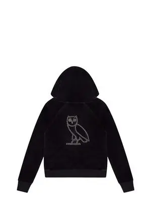 OVO Velour Crystal Owl Zip Up Hoodie - Black