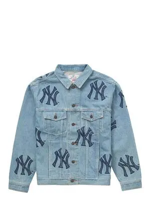 Supreme X New York Yankees Denim Trucker Jacket - Washed Blue