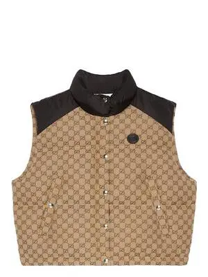 Gucci Gg Cotton Canvas Puffer Vest - Camel/brown