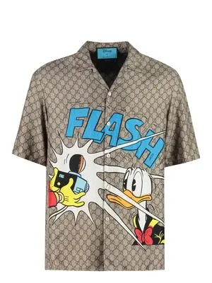 Gucci X Disney Donald Duck Monogram Silk Shirt - Beige
