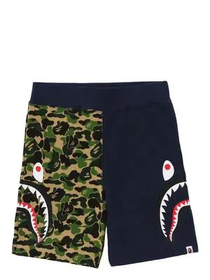 A BATHING APE Abc Camo Side Shark Sweat Shorts - Green/navy Blue