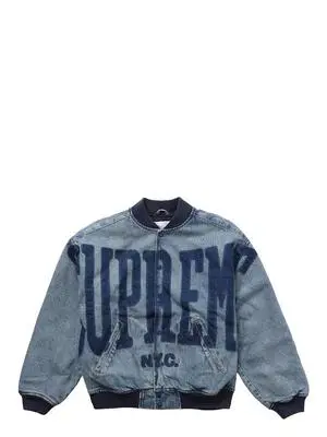 Supreme Washed Knockout Denim Varsity Jacket - Washed Blue