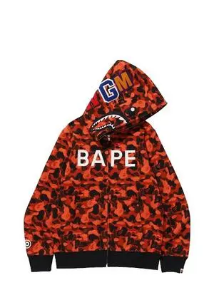 BAPE Bape X XO Camo Shark Zip Hoodie Orange