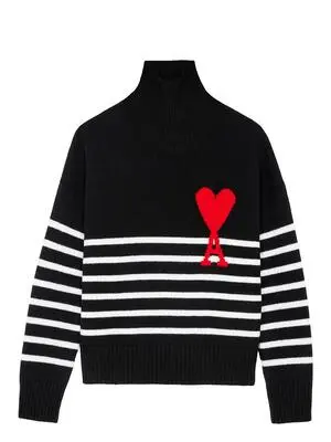 Ami De Coeur Striped Oversize Sweater - Black/white/red