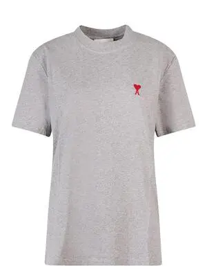 Ami Embroidered Logo Cotton T-shirt - Grey