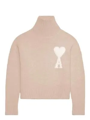 Ami Cloudy Wool De Coeur Sweater - Powder Pink/ivory