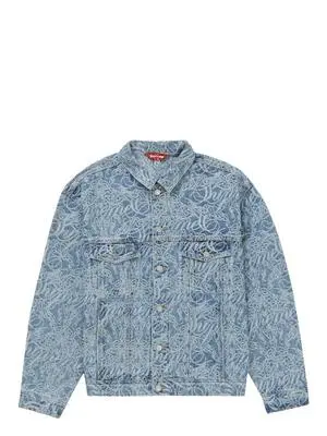 Supreme Script Jacquard Denim Trucker Jacket - Washed Blue