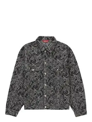 Supreme Script Jacquard Denim Trucker Jacket - Washed Black