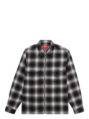 Supreme Shadow Plaid Flannel Zip Up Shirt - Black