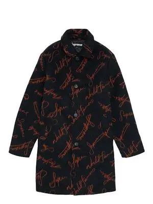 Supreme Script Logos Wool Overcoat - Black