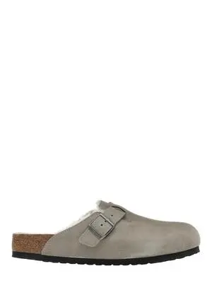 BIRKENSTOCK Boston Shearling Suede Clogs - Stone Coin Grey
