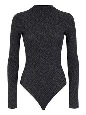 Fendi X Skims Mock Neck Long Sleeve Bodysuit - Black