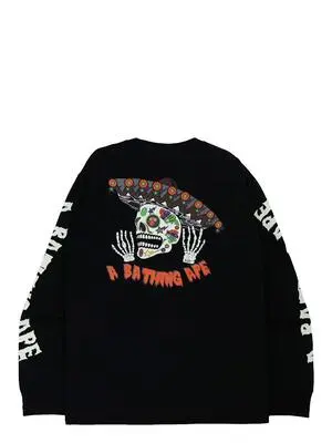 A BATHING APE Halloween Skull Glow In The Dark Long Sleeve Tee Shirt - Black