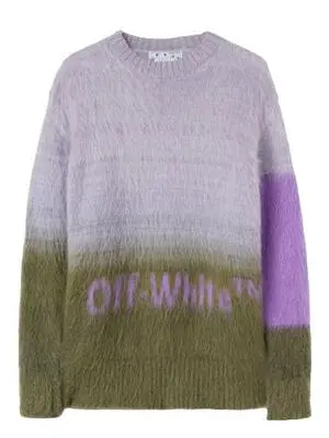 Off-White Mohair Helvetica Logo Crewneck Sweatshirt - Violet/green