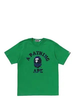 A BATHING APE Graffiti Pattern College Tee Shirt - Green