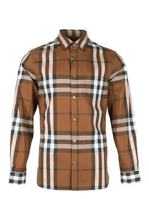 Burberry Check Stretch Cotton Poplin Shirt - Russet Brown