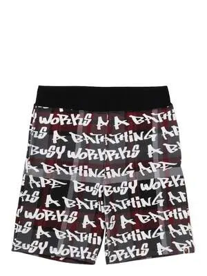 A BATHING APE Graffiti Check Shorts - Black