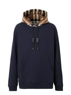 Burberry Check Hood Cotton Hoodie - Coal Blue