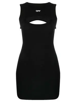 Off-White Off Stamp Ribbed Mini Dress - Black