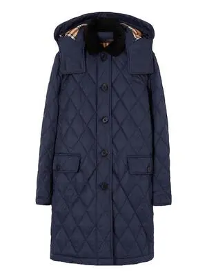 Burberry Diamond Quilted Coat With Detachable Hood - Navy Blue