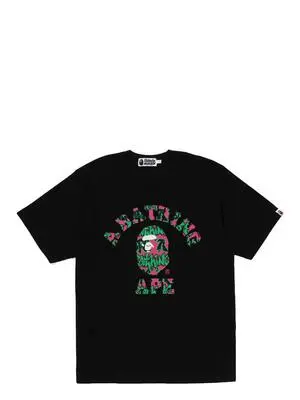 A BATHING APE Graffiti Pattern College Tee Shirt - Black