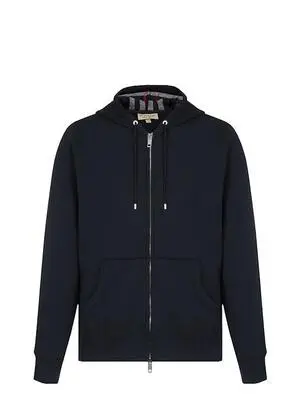 Burberry Clarendon Check Hood Zip-up Hoodie - Navy Blue