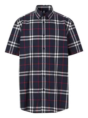Burberry Check Print Short Sleeve Shirt - Navy Blue