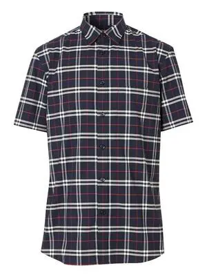 Burberry Check Short Sleeve Shirt - Navy Blue